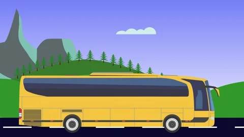 Cartoon Bus running animation, fields an... | Stock Video | Pond5