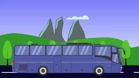Cartoon Bus running animation, fields an... | Stock Video | Pond5