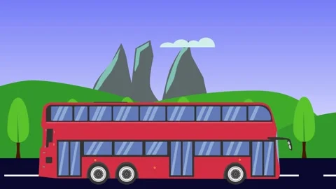 Cartoon Bus running animation, fields an... | Stock Video | Pond5