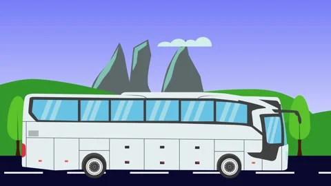 Cartoon Bus running animation, fields an... | Stock Video | Pond5