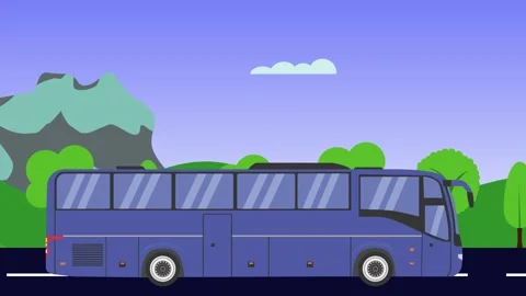Cartoon Bus running animation, fields an... | Stock Video | Pond5