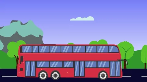Cartoon Bus running animation, fields an... | Stock Video | Pond5