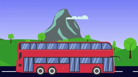 Cartoon Bus running animation, fields an... | Stock Video | Pond5