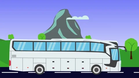 Cartoon Bus running animation, fields an... | Stock Video | Pond5