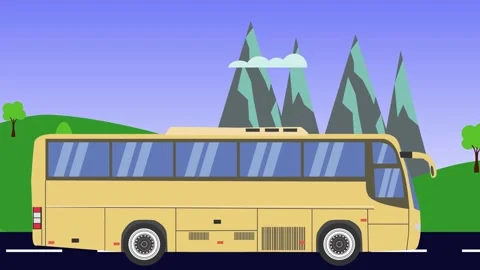 Cartoon Bus running animation, fields an... | Stock Video | Pond5