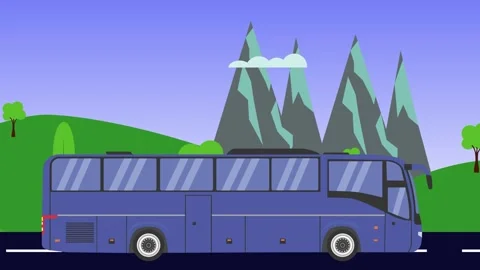Cartoon Bus running animation, fields an... | Stock Video | Pond5