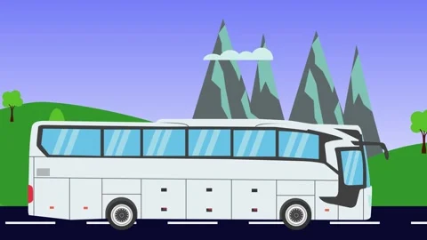 Cartoon Bus running animation, fields an... | Stock Video | Pond5