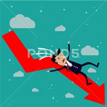 Cartoon businessman falling from the red chart arrow.: Royalty Free ...