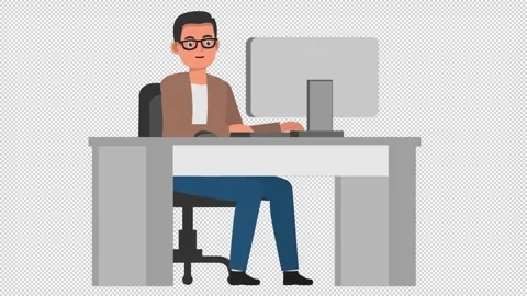 Cartoon casual male typing on computer o... | Stock Video | Pond5