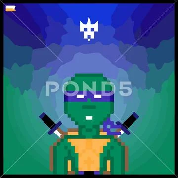 Cartoon character in pixel vector art using a color filled background ...