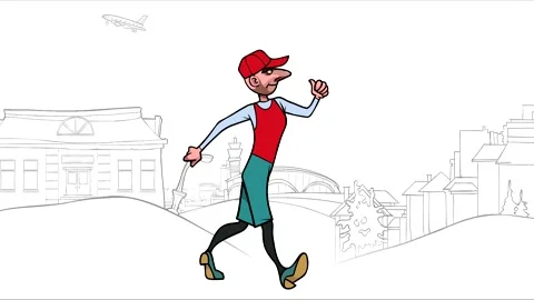 cartoon cheerfully walking man on the ba... | Stock Video | Pond5