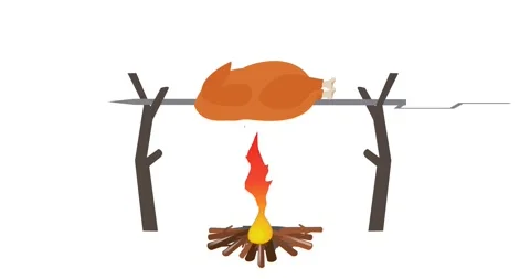 Cartoon chicken on a spit. Fried chicken... | Stock Video | Pond5