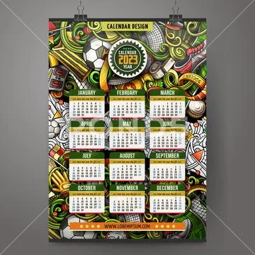 Cartoon colorful hand drawn doodles football 2023 year calendar ~ Clip ...