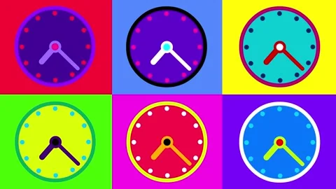 Cartoon counter six clocks 12 hours stat... | Stock Video | Pond5