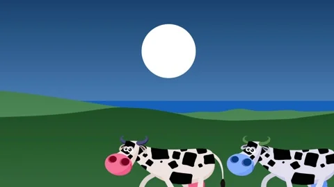 Cartoon cows in nature. 2d animation | Stock Video | Pond5