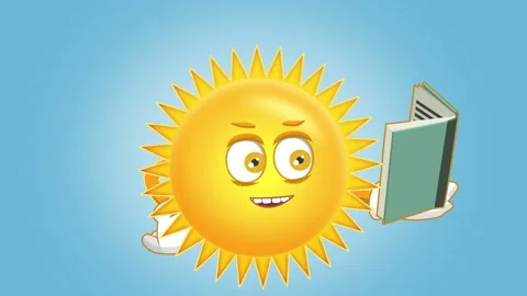 Cartoon Cute Sun Read Book with Face for... | Stock Video | Pond5