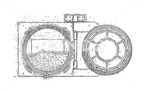 Cartoon Drawing of Open Vault Door With Pile of Gold Coins Illustration ...