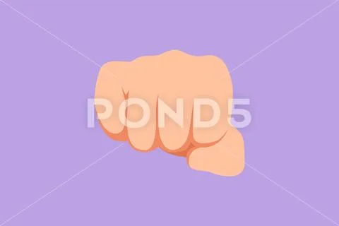 Cartoon flat style drawing punch fist hand gesture. Sign or symbol of ...