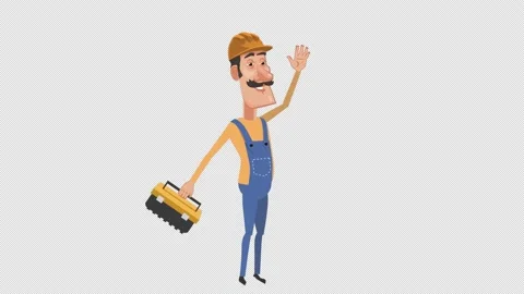 Cartoon foreman worker in helmet charact... | Stock Video | Pond5