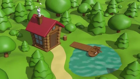 Cartoon Forest Cabin in a 3D animation | Stock Video | Pond5
