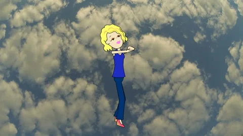 Cartoon Girl Dancing with Clouds in Back... | Stock Video | Pond5