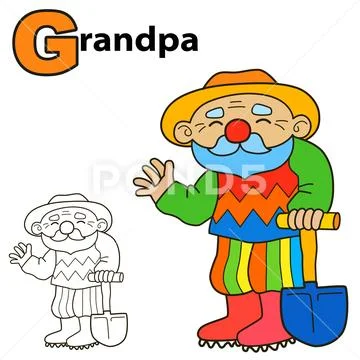 Cartoon Grandpa. Coloring book page Illustration #76700720