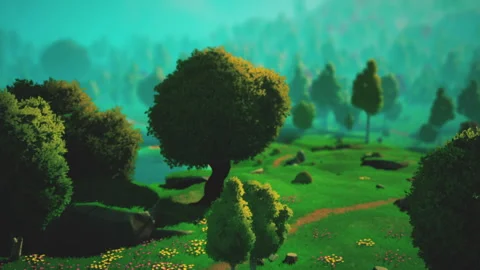 Cartoon Green Forest Landscape with Tree... | Stock Video | Pond5