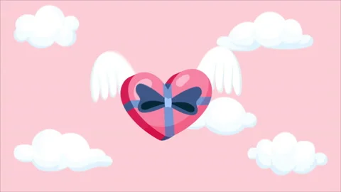 Cartoon Heart Flying In The Sky On Pink ... | Stock Video | Pond5