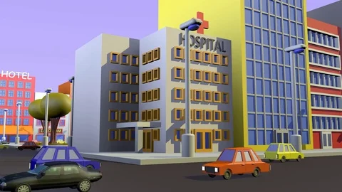 CARTOON HOSPITAL CORNER EXTERIOR ANIMATI... | Stock Video | Pond5