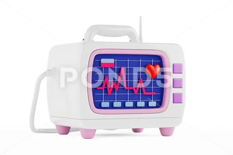 Cartoon Icon Ecg Machine Display with Heartbeat. 3d Rendering: Royalty ...