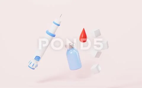 Cartoon insulin pen injection and blood glucose, 3d rendering. Stock ...