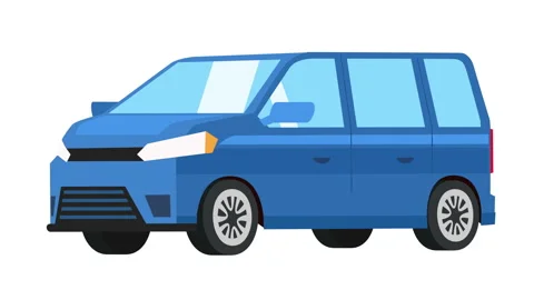 Cartoon isolated blue minibus car flat a... | Stock Video | Pond5