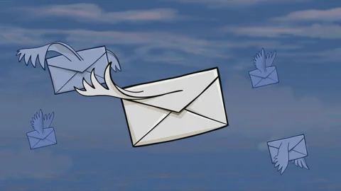 Cartoon letters with wings fly across th... | Stock Video | Pond5