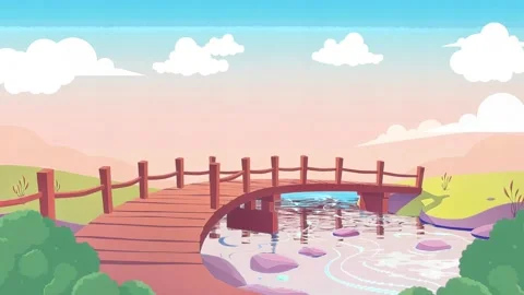 Cartoon Park Bridge: A Cartoon Animation... | Stock Video | Pond5