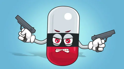 Cartoon Pill Capsule Face Animation Arm... | Stock Video | Pond5