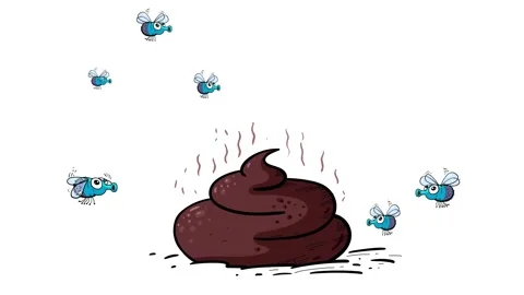 Cartoon poop and flock of flies | Stock Video | Pond5