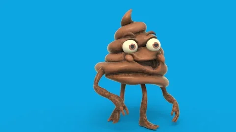 Cartoon Poop Walks Front Blue Screen 3D ... | Stock Video | Pond5