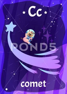 Cartoon printable space alphabet flash card with letter C ~ Clip Art ...