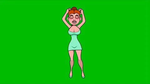 cartoon redhead woman dancing on green b... | Stock Video | Pond5