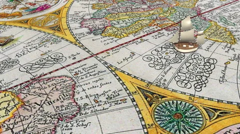 Cartoon sailing ship crosses equator on ... | Stock Video | Pond5