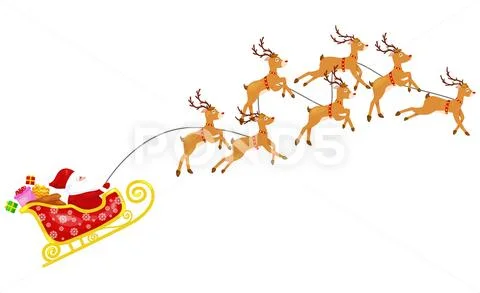 Cartoon santa claus with seven reindeers in carriage: Royalty Free ...