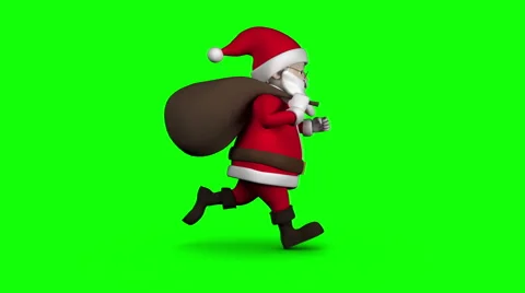 Cartoon Santa running on green backgroun... | Stock Video | Pond5