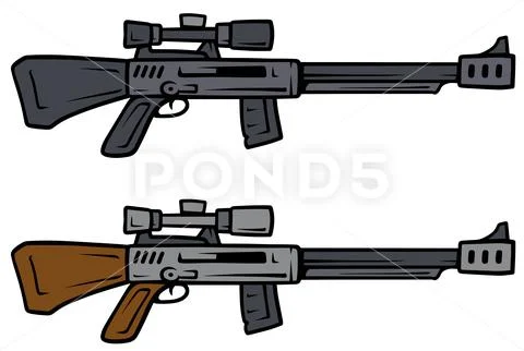 Cartoon sniper rifles vector weapon icons: Royalty Free #196930926