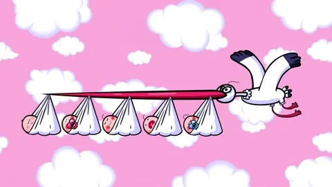Cartoon storks bringing quintuplets anim... | Stock Video | Pond5