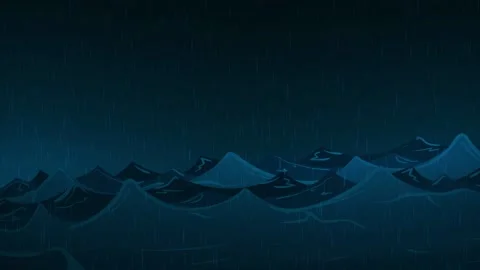 Cartoon Storm Ocean Waves With Rain. Sea... | Stock Video | Pond5