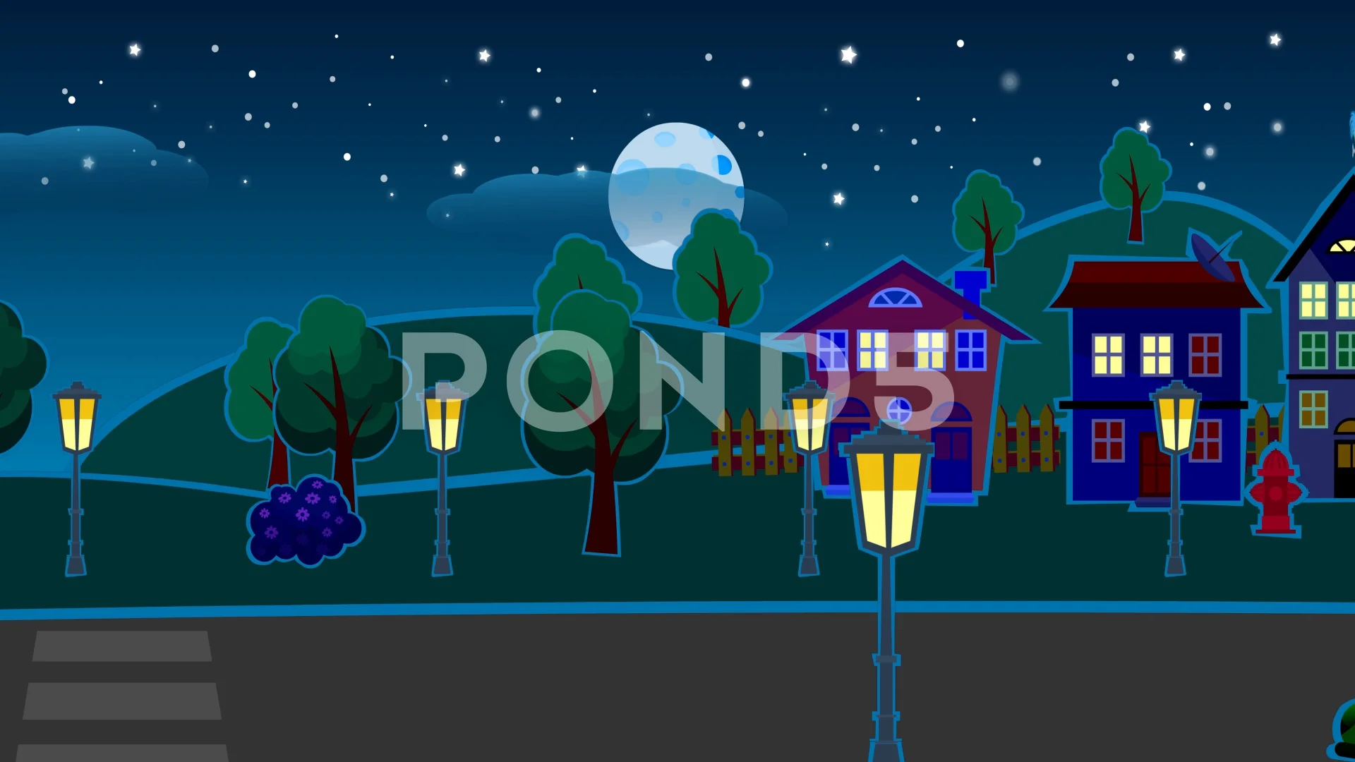 Cartoon Neighborhood Street At Night