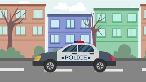 Cartoon style animated police car moving... | Stock Video | Pond5