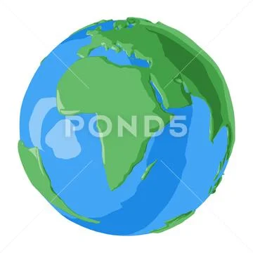 Cartoon style Earth with green continent of Africa and blue oceans ...