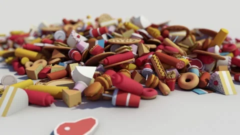 Cartoon style fast food falling on the b... | Stock Video | Pond5