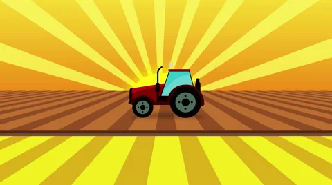 Cartoon tractor cycle animation in the f... | Stock Video | Pond5